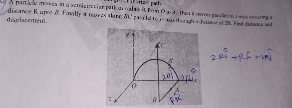 A particle moves in a semicircular path oi radius R from flistance R upto..
