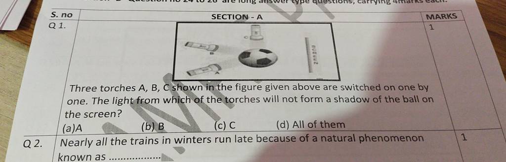 Three torches A,B, C shown in the figure given above are switched on one