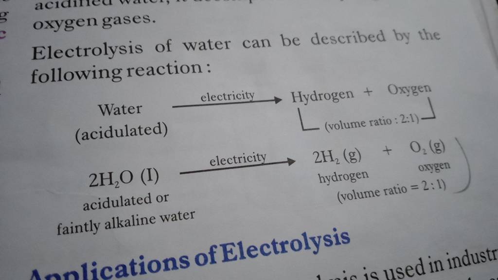 Electrolysis Electrolysis of water can be described by the following reac..