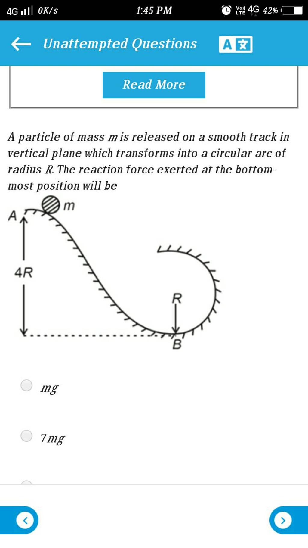A particle of mass mis released on a smooth track in vertical plane which..