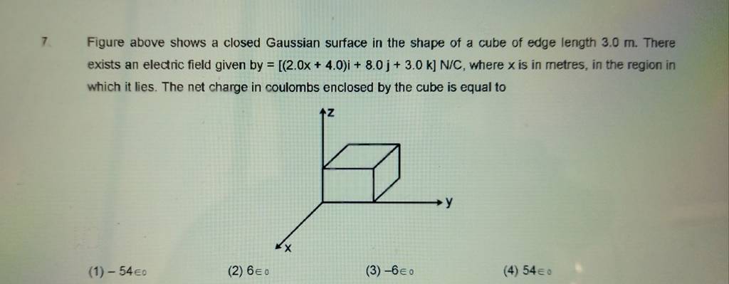 7 Figure above shows a closed Gaussian surface in the shape of a cube of