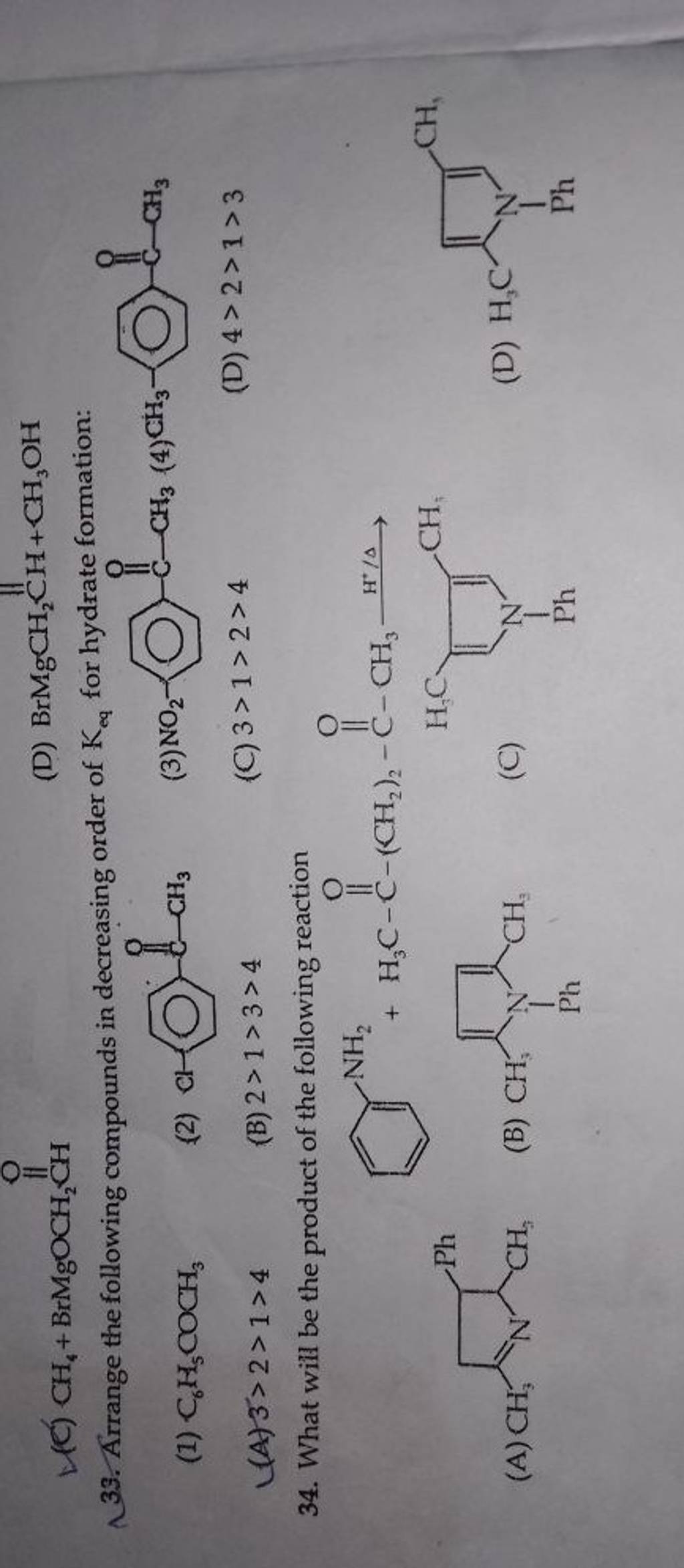 Arrange the following compounds in decreasing order of Keq for hydrate f.. Arrange the following compounds in decreasing order of Keq for hydrate f..