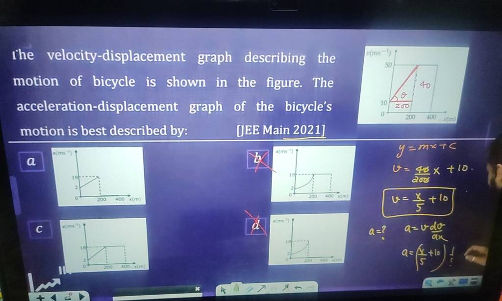 ihe velocity-displacement graph describing the motion of bicycle is shown.. ihe velocity-displacement graph describing the motion of bicycle is shown..