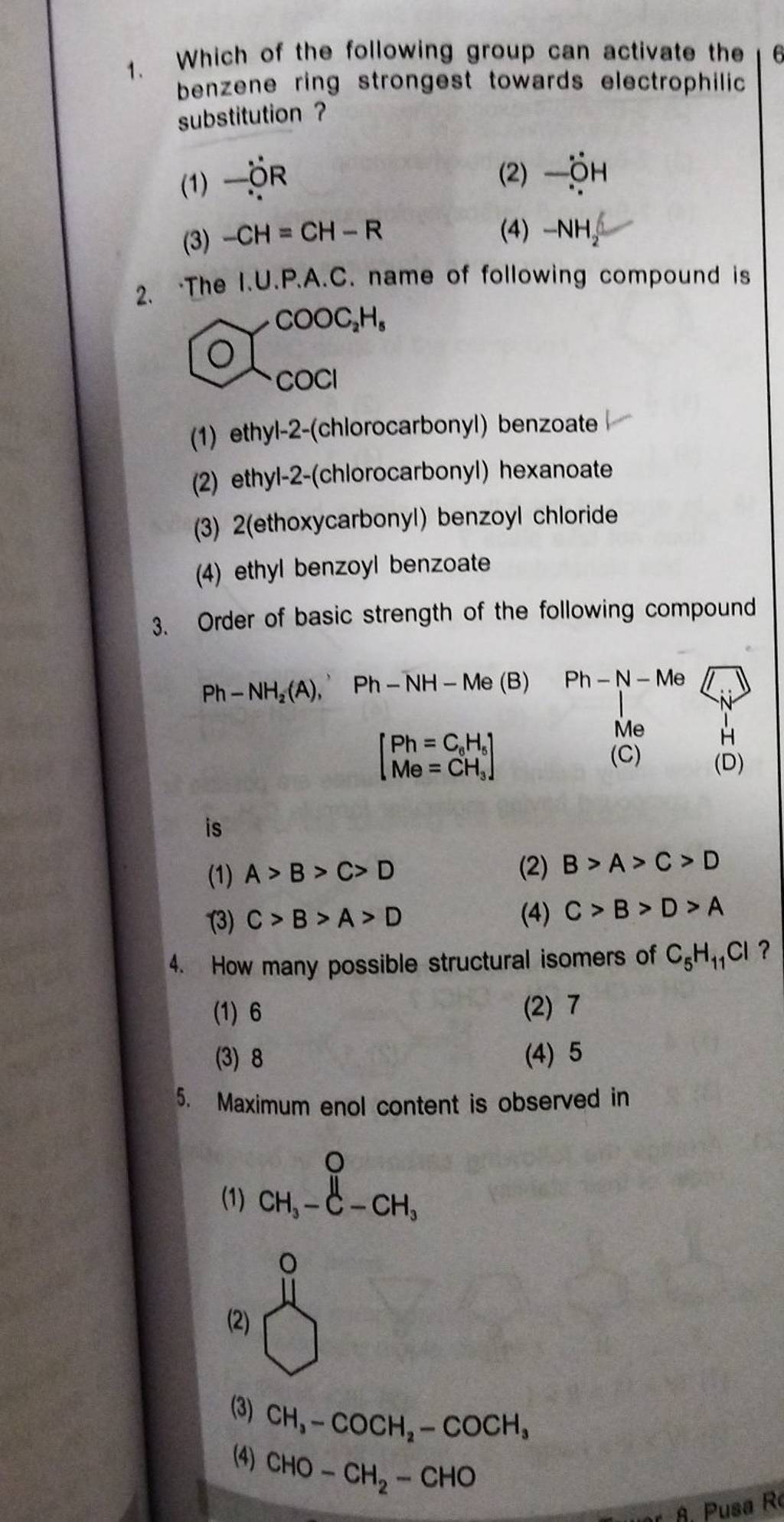 Order of basic strength of the following compound Ph−NH2 ( A),Ph−NH−Me(B).. Order of basic strength of the following compound Ph−NH2 ( A),Ph−NH−Me(B)..