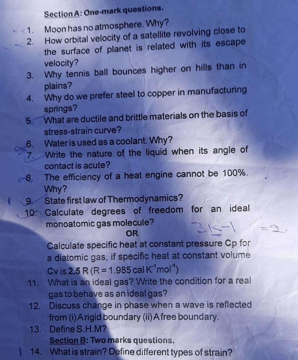 Section A: One-mark questions. | Filo