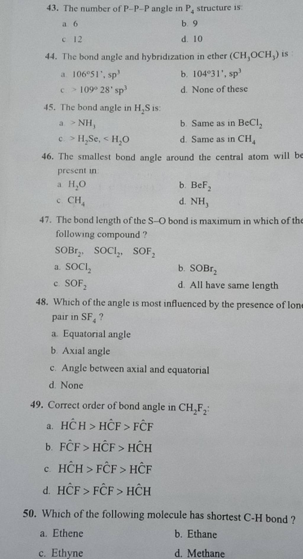 The number of P−P−P angle in P4 structure is: | Filo