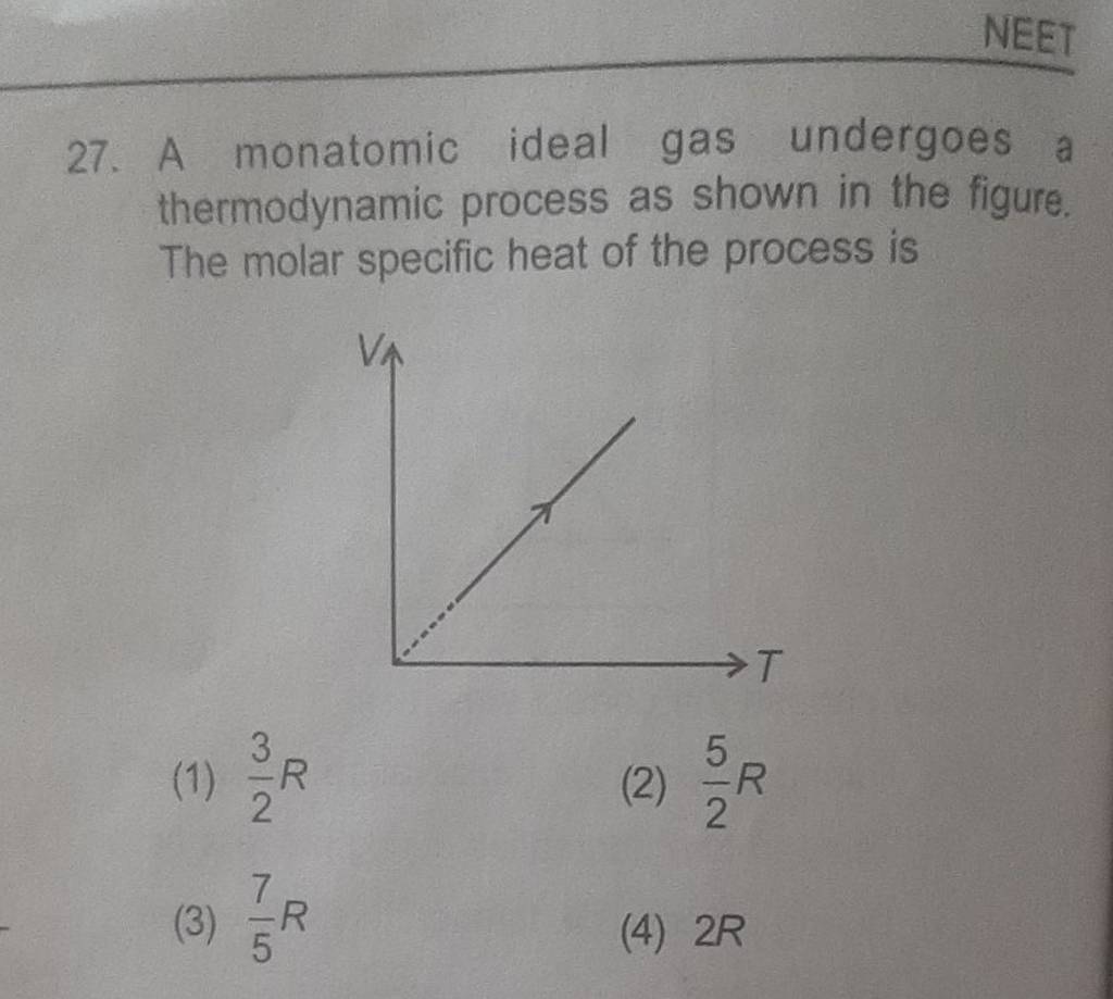 A monatomic ideal gas undergoes a thermodynamic process as shown in the f.. A monatomic ideal gas undergoes a thermodynamic process as shown in the f..