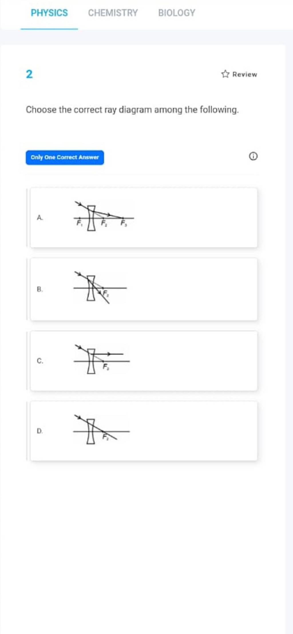 Choose the correct ray diagram among the following. | Filo
