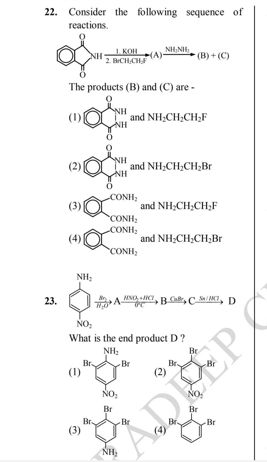 Consider the following sequence of reactions. The products (B) and (C) ar..