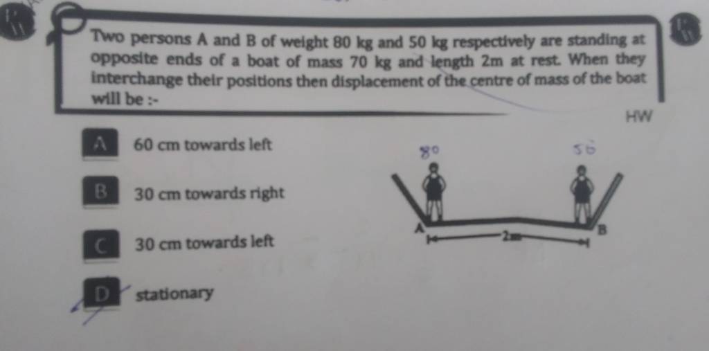 Two persons A and B of weight 80 kg and 50 kg respectively are standing a..