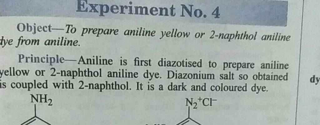 Experiment No. 4 Object-To prepare aniline yellow or 2-naphthol aniline t..