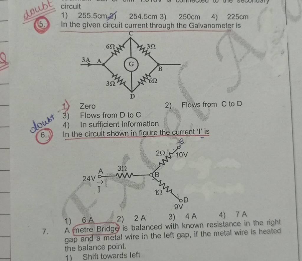 ) In the circuit shown in figure the current ' 1 ' is 1) 6 A 2) 2 A 3)..