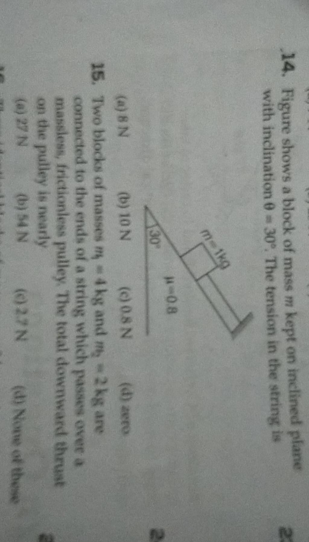Figure shows a block of mass m kept on inclined plane with inclination θ=.. Figure shows a block of mass m kept on inclined plane with inclination θ=..