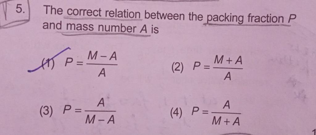 The correct relation between the packing fraction P and mass number A is..