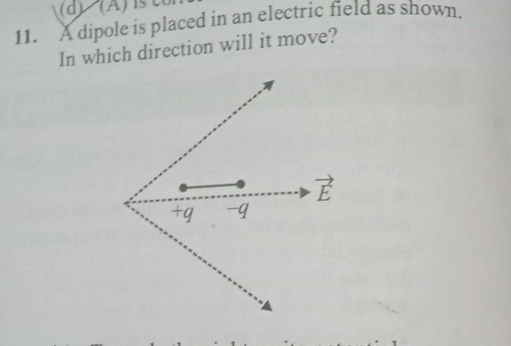 11. A dipole is placed in an electric field as shown. In which direction