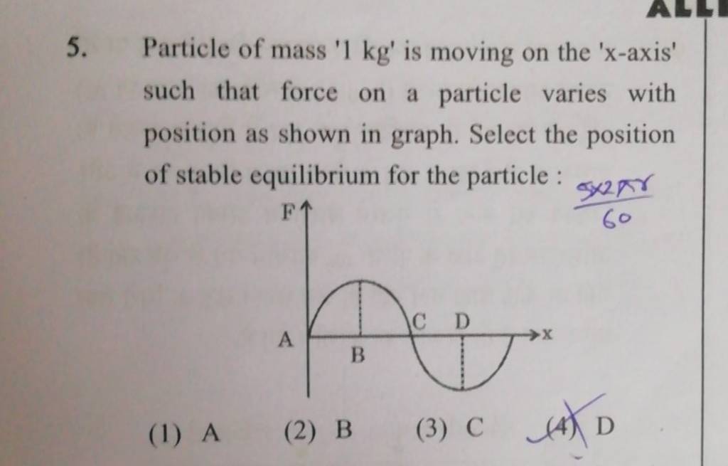 Particle of mass ' 1 kg ' is moving on the 'x-axis' such that force on a Particle of mass ' 1 kg ' is moving on the 'x-axis' such that force on a