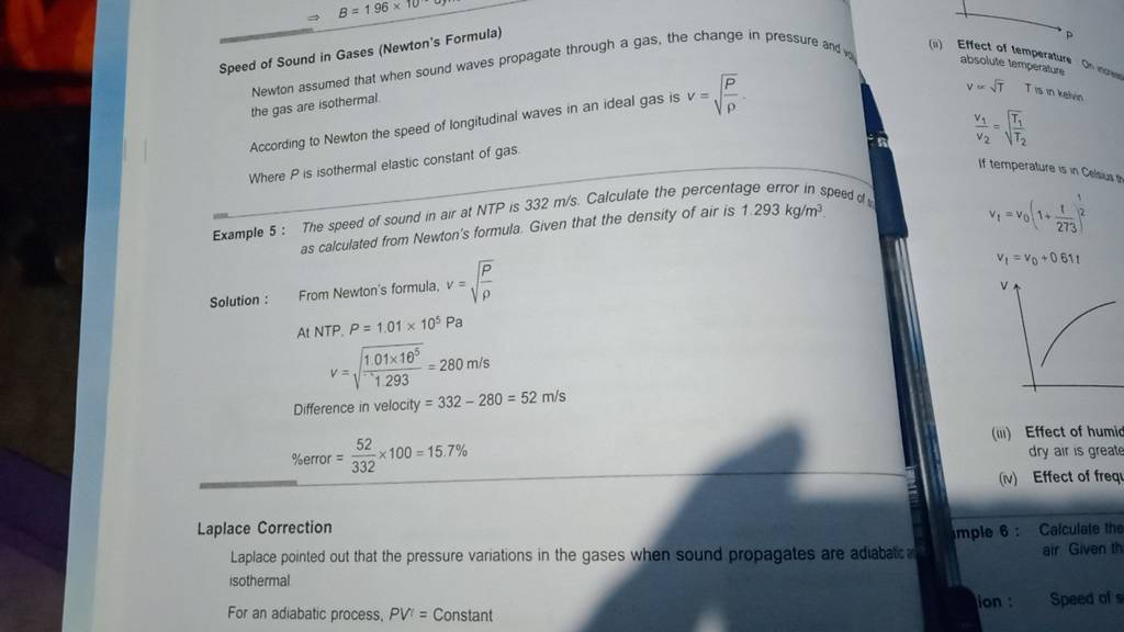 Speed of Sound in Gases (Newton's Formula) | Filo