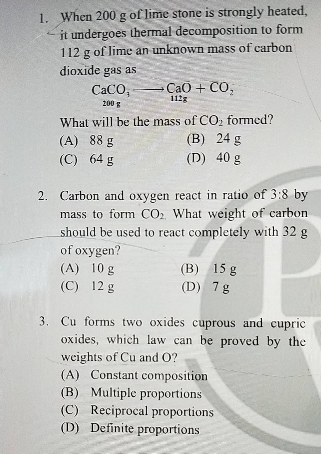 Cu forms two oxides cuprous and cupric oxides, which law can be proved by..