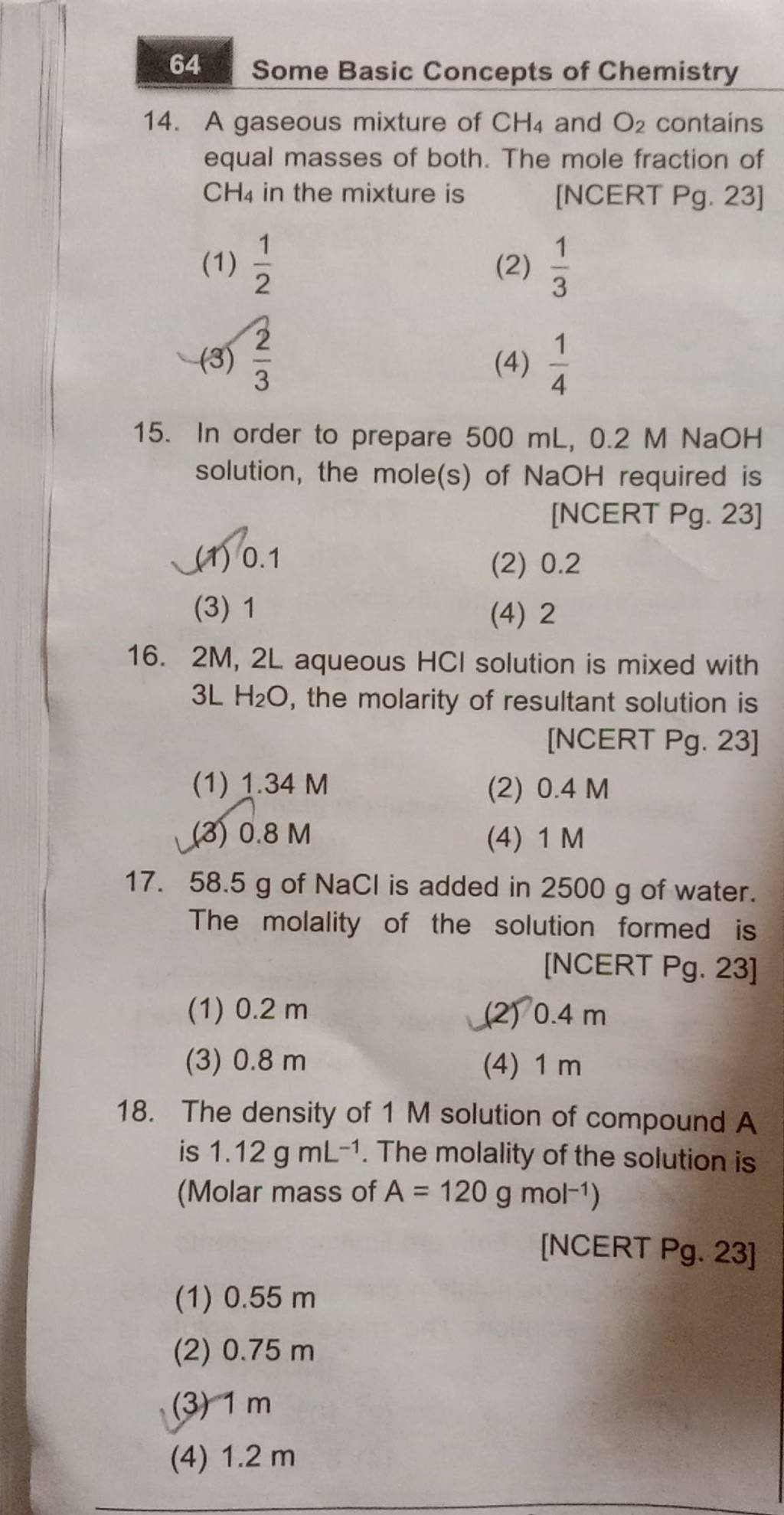 The density of 1M solution of compound A is 1.12 g mL−1. The molality of