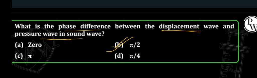 What is the phase difference between the displacement wave and pressure w..