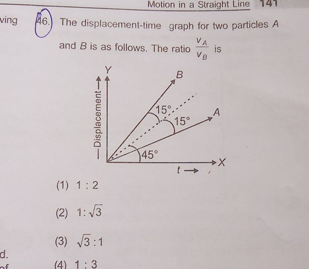 Motion in a Straight Line 147 (46.) The displacement-time graph for two a..