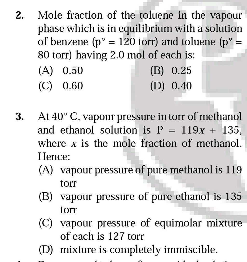 Mole fraction of the toluene in the vapour phase which is in equilibrium