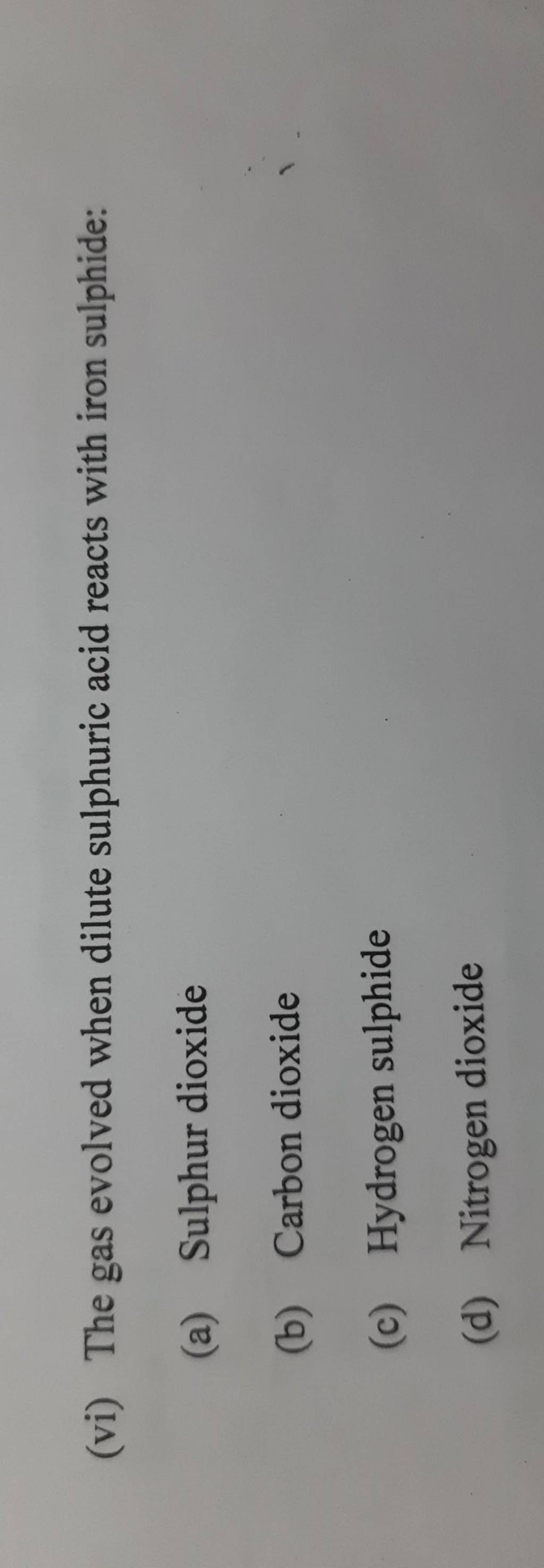 The gas evolved when dilute sulphuric acid reacts with iron sulphide:..
