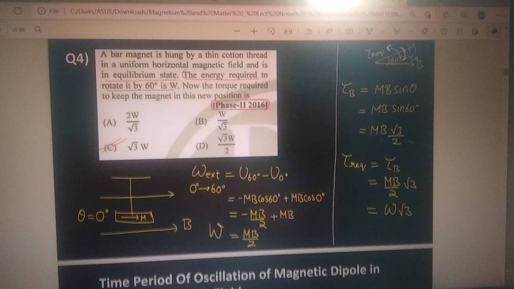 Time Period Of Oscillation of Magnetic Dipole in | Filo