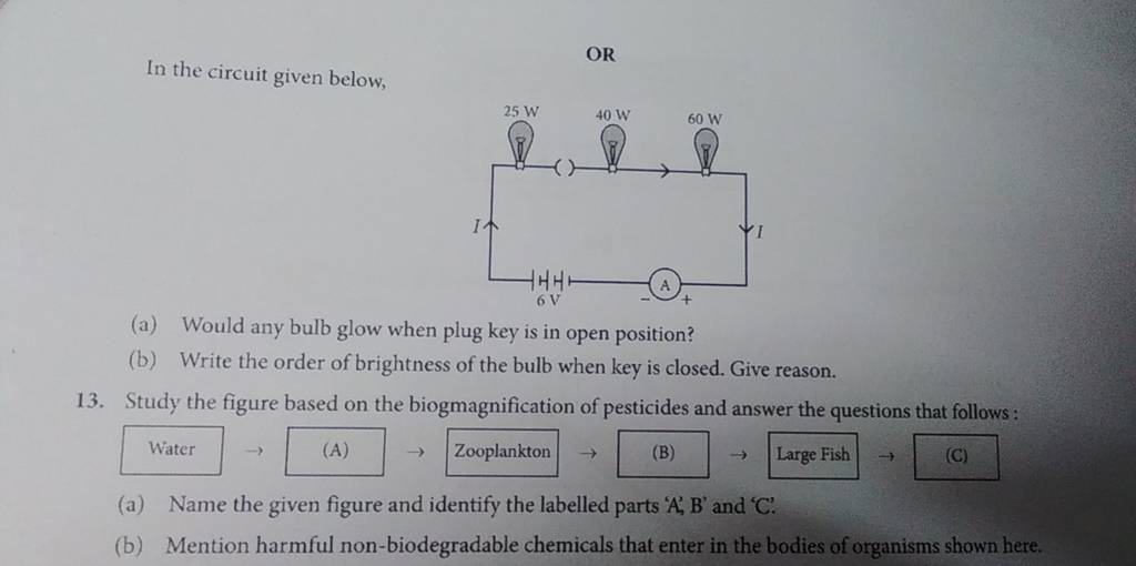 In the circuit given below, OR (a) Would any bulb glow when plug key is i.. In the circuit given below, OR (a) Would any bulb glow when plug key is i..