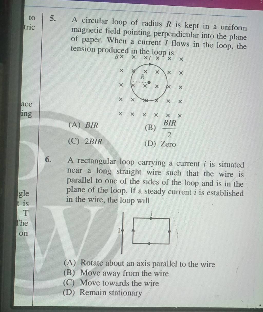 To 5 A Circular Loop Of Radius R Is Kept In A Uniform Magnetic Field Poi 3423