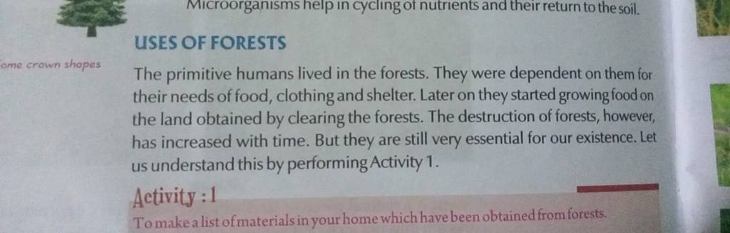 USES OF FORESTS The primitive humans lived in the forests. They were depe..