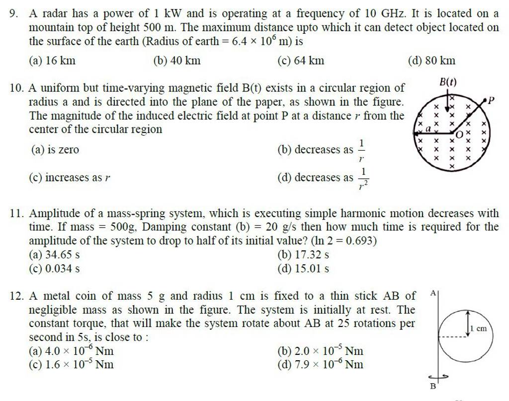 Amplitude of a mass-spring system, which is executing simple harmonic mot..