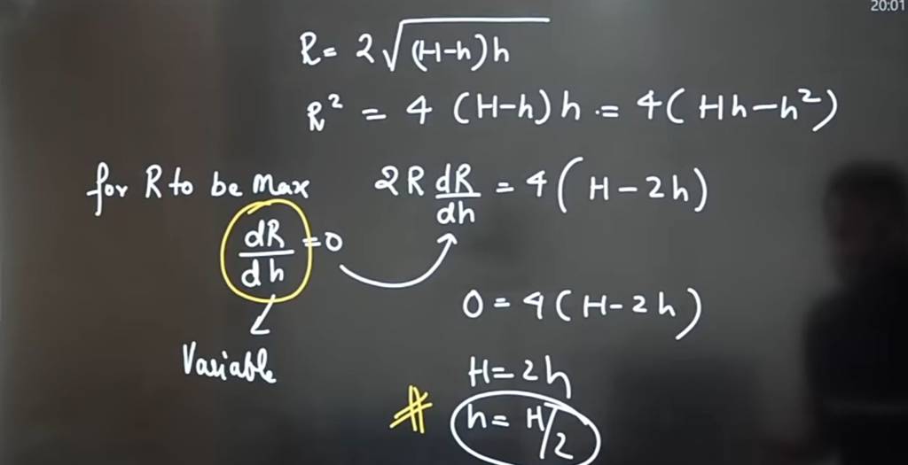 R=2(H−h)h R2=4(H−h)h=4(Hh−h2) | Filo