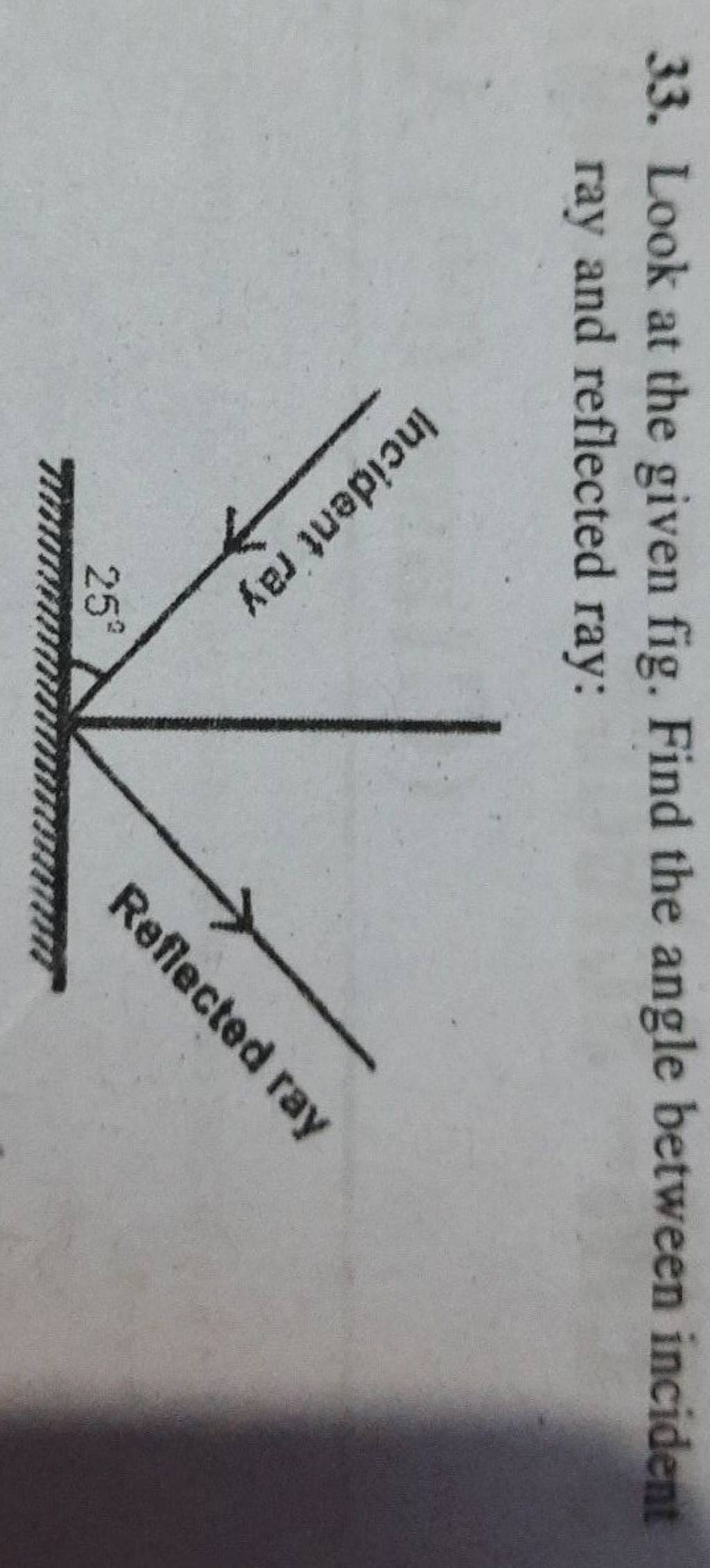 33. Look at the given fig. Find the angle between incident ray and reflec..