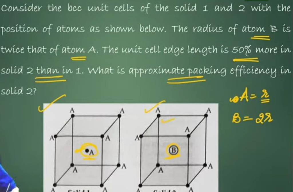 consider the bcc unit cells of the solid 1 and 2 with the position of ato..