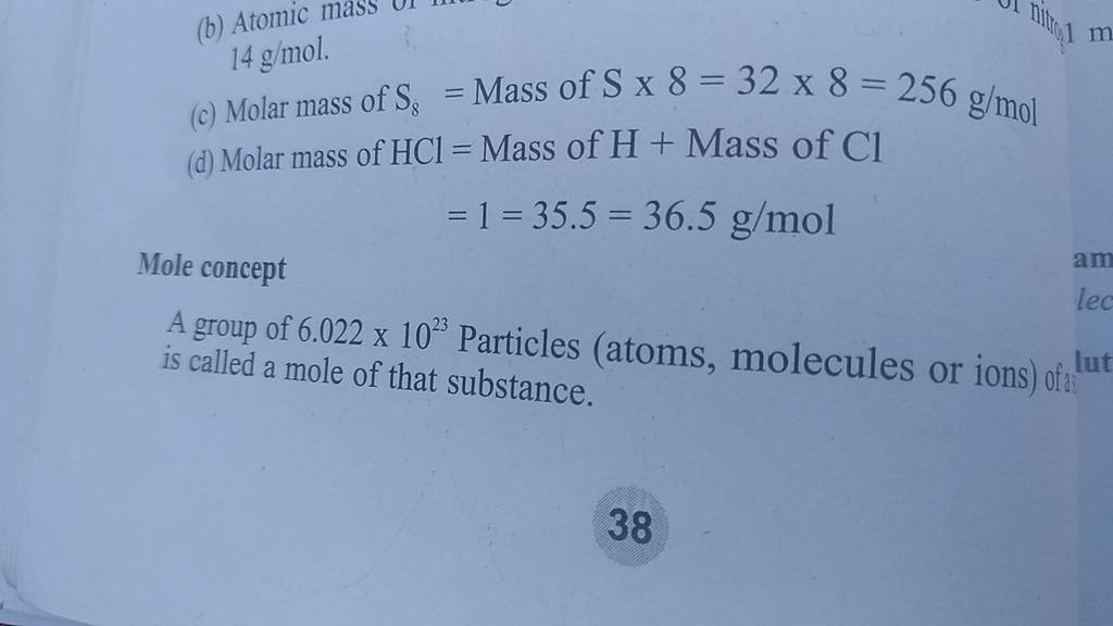 (b) Atomic mast. (c) Molar mass of S8 = Mass of S×8=32×8=256 g/m0 (d) Mo..
