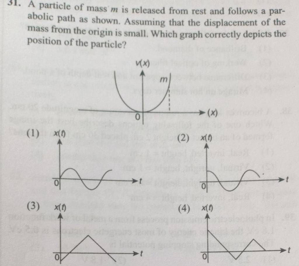 A particle of mass m is released from rest and follows a parabolic path a..