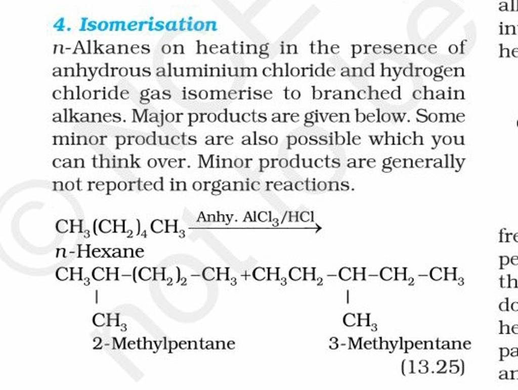 4. Isomerisation n-Alkanes on heating in the presence of anhydrous alumin..