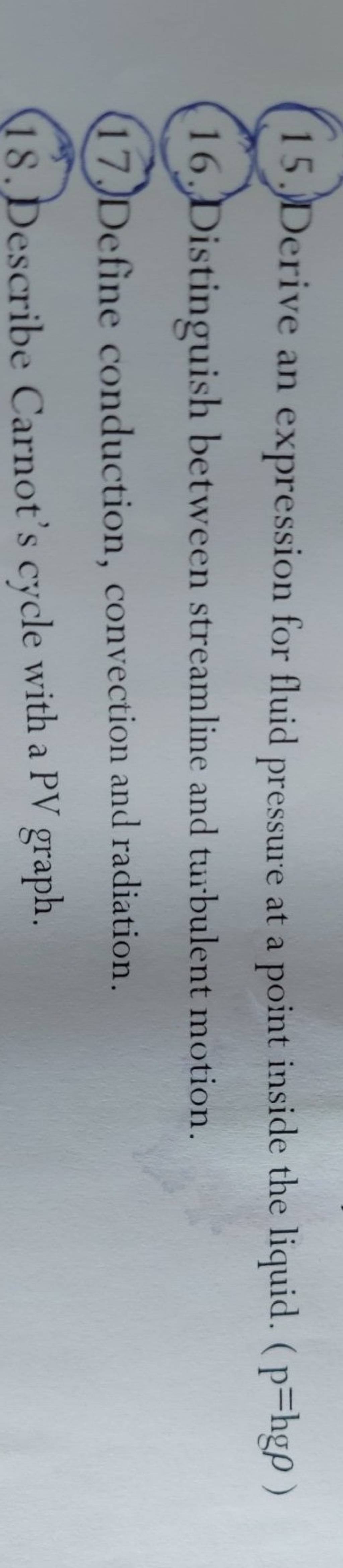 15. Derive an expression for fluid pressure at a point inside the liquid... 15. Derive an expression for fluid pressure at a point inside the liquid...
