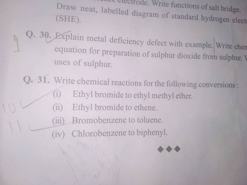 Draw neat, labelled diagram of functions of salt bridge. (SHE). Q.30. Exp..