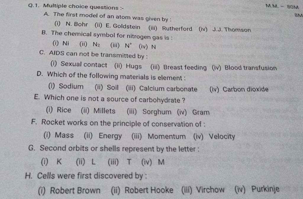 1. Multiple choice questions :- A. The first model of an atom was given b..
