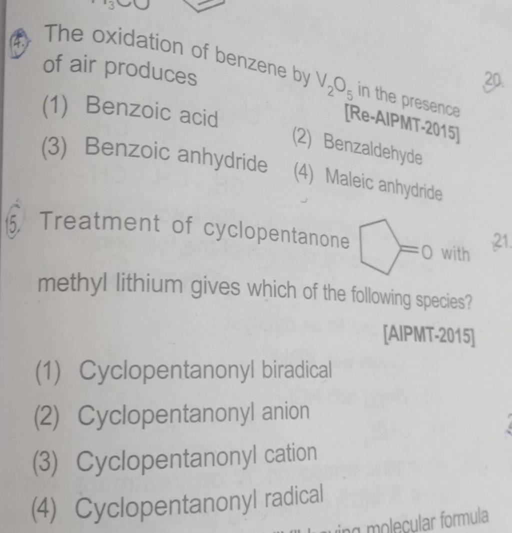 (5. Treatment of cyclopentanone methyl lithium gives which of the followi..