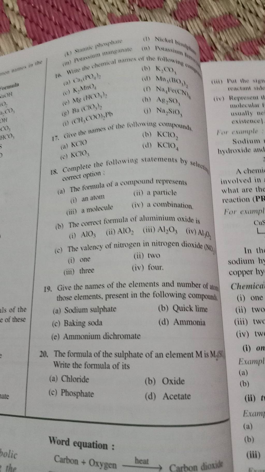 The formula of the sulphate of an element M is M2 S S Write the formula