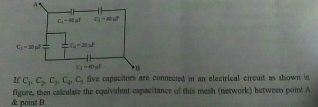 If C1 ,C2 ,C3 ,C4 ,C3 five capacitors are connected in an electrical cir..