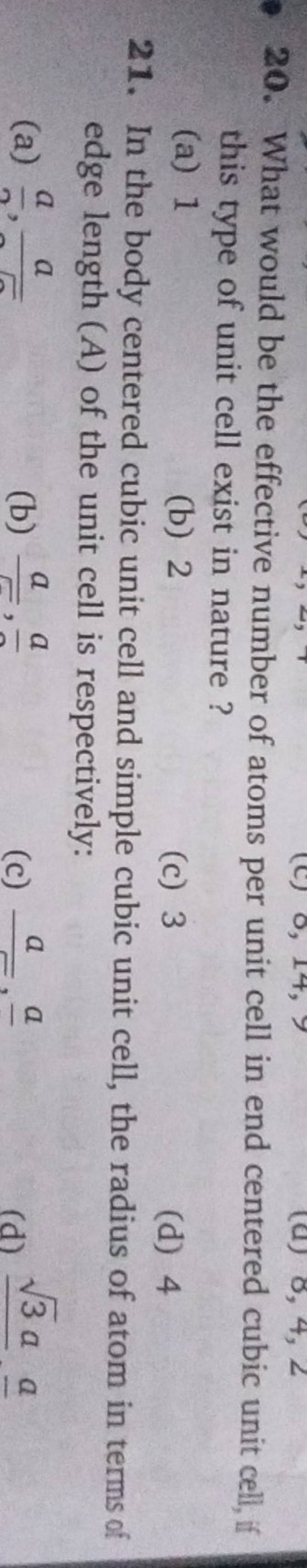 In The Body Centered Cubic Unit Cell And Simple Cubic Unit Cell The Radi 1968