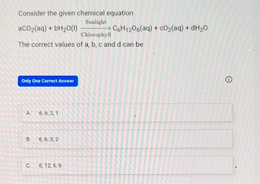 Consider The Given Chemical Equation The Correct Values Of A B C And D Ca