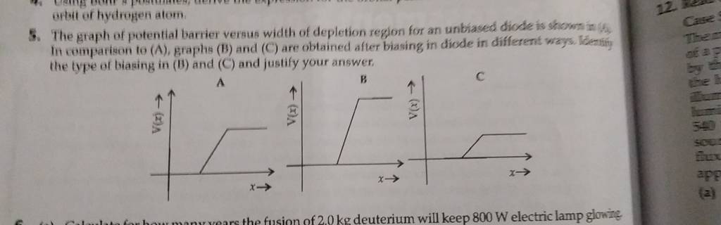 5. The graph of potential barrier versus width of depletion region for an..