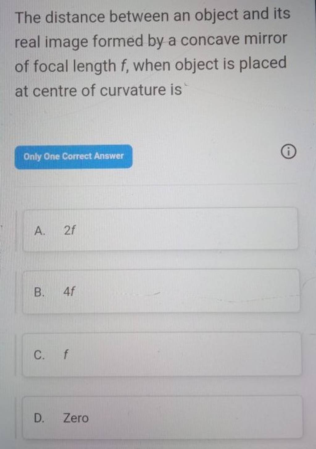 The distance between an object and its real image formed by a concave mir..