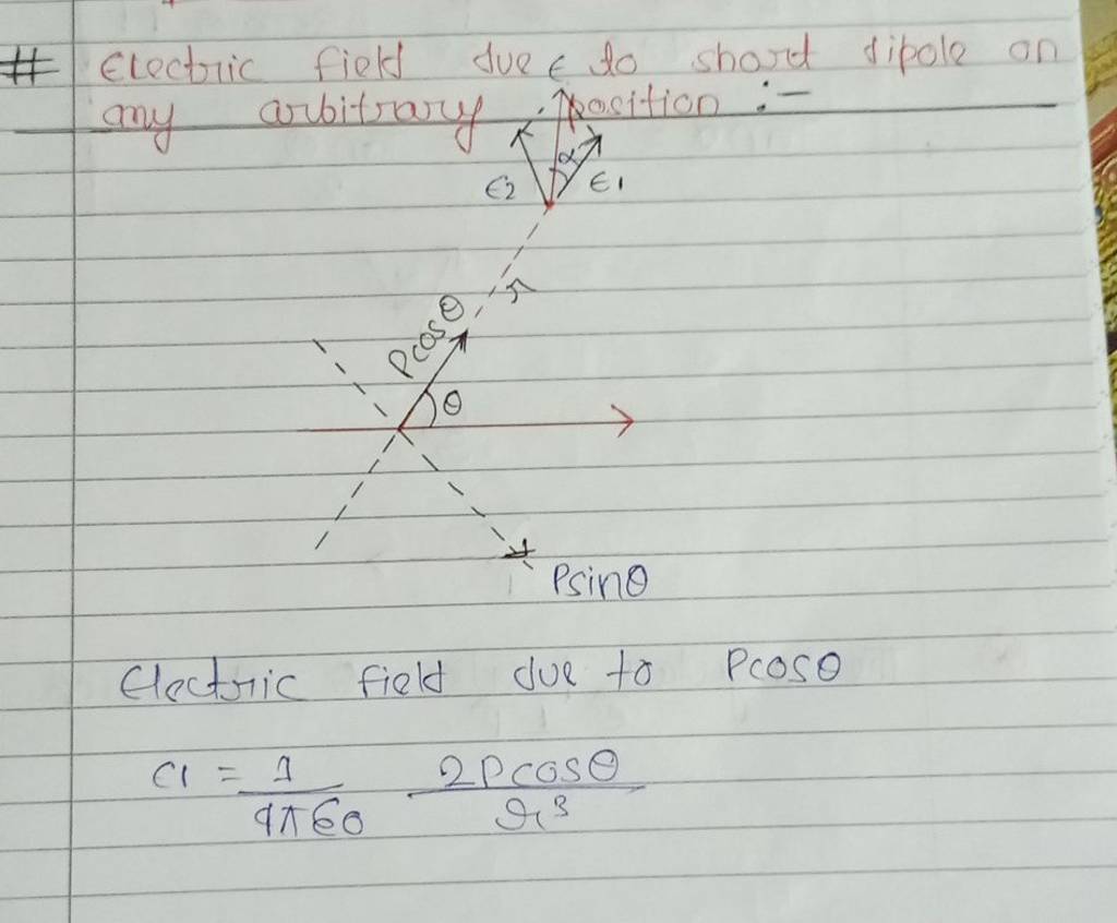 \# Electric field due eto short dipole on any arbitrary स position:- Clec..