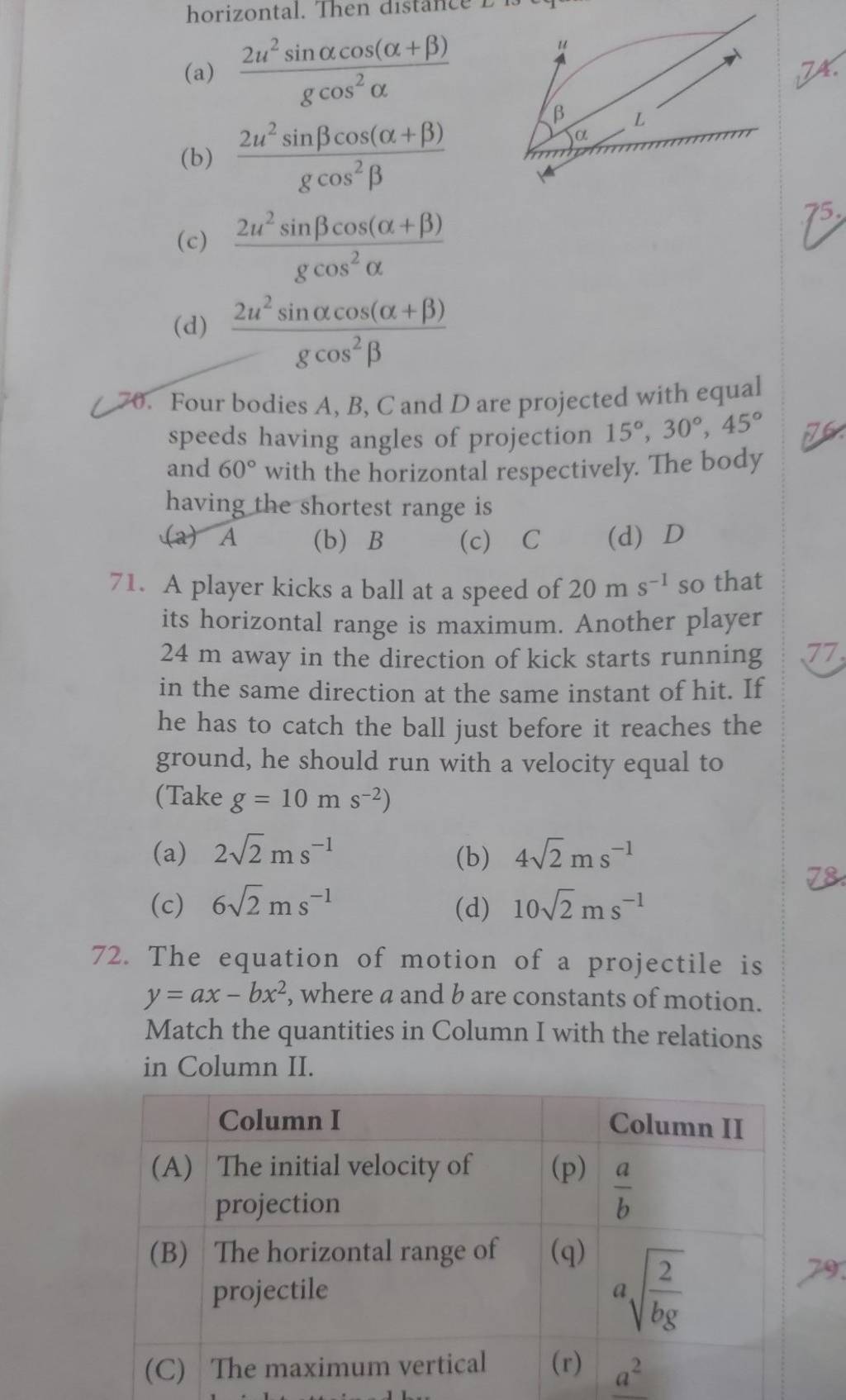 The Equation Of Motion Of A Projectile Is Y Ax−bx2 Where A And B Are Con